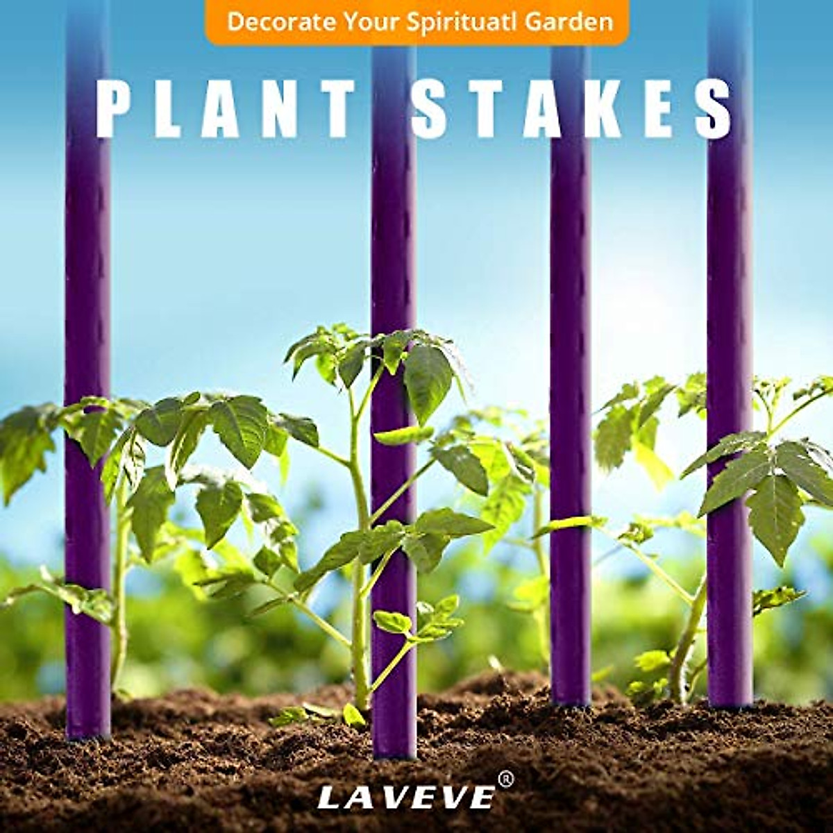 LAVEVE Garden Stakes 48 Inches Heavy Duty Steel Tomato Stakes, Plastic Coated Support Stakes for Securing Trees, Climbing Plants, Cucumber, Beans, Pack of 20