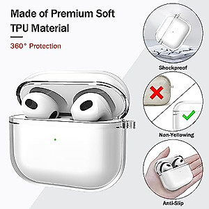 MHYALUDO Airpods 3rd Generation Case Cover, Clear Soft TPU Transparent Military Grade Shockproof Protective Case with Cleaning Pen for Apple Airpods 3 Charging case 2021, Clear White