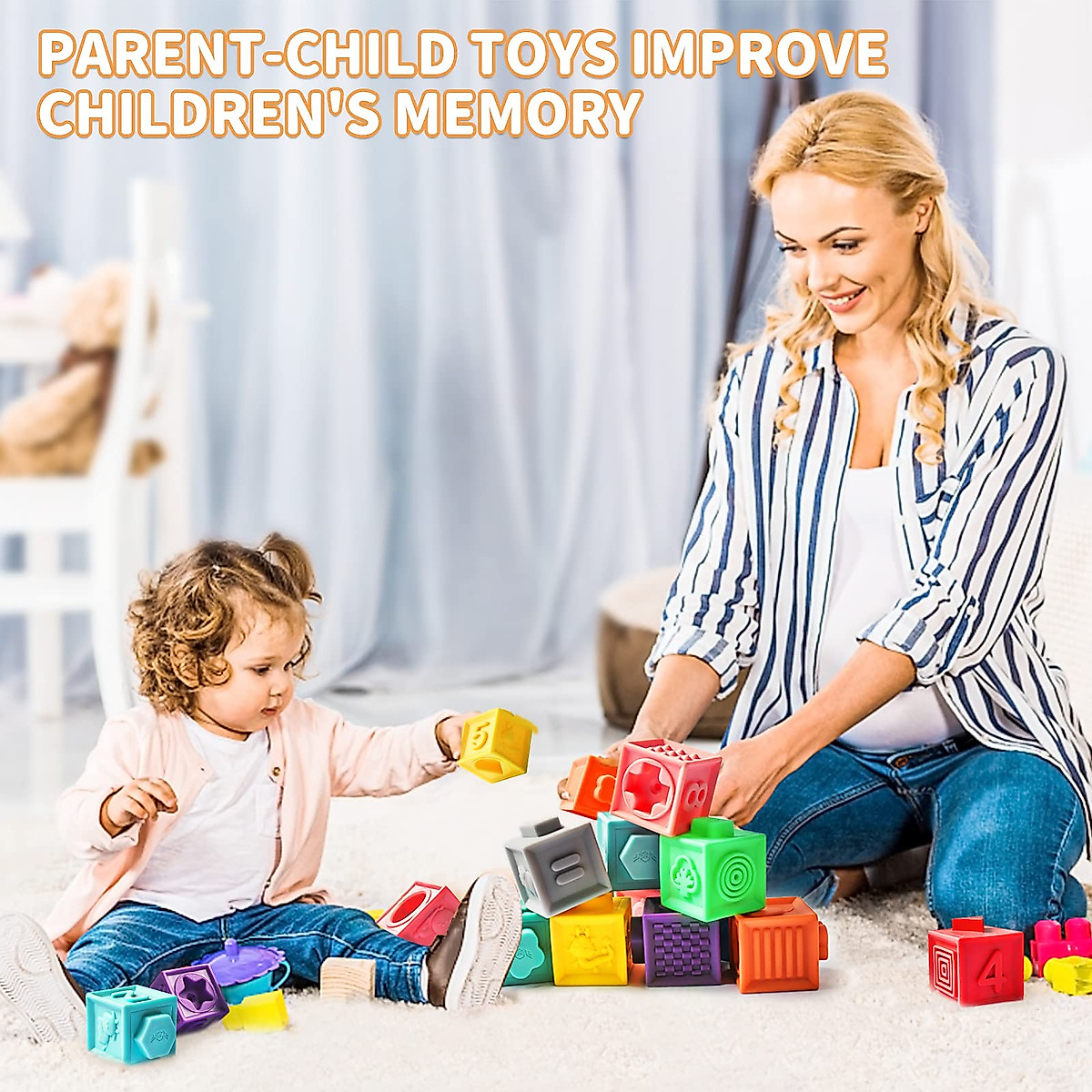 EPPO 12PCS Baby Blocks Soft Building Blocks for Baby Toys Montessori Sensory Infant Bath ToysTeethers Toy for Toddlers Babies 6 9 Month 1 2 3Year Old Up