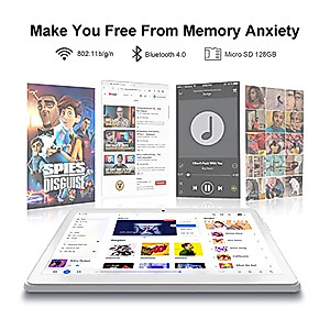 EEW Android 10 Inch Tablet, 3G Phone Talet with Dual Sim Card Slots, Dual Cameras, 2GB RAM 32GB Storage, 1280x800 HD Touchscreen, WiFi, Bluetooth 4.0, GPS, Quad Core (Silver)