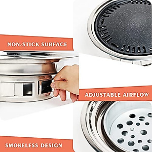 Puraville Charcoal Barbecue Grill, 13.7 Inches Non-Stick Korean BBQ Grill, Portable Stainless Steel Charcoal Stove for Home Party Outdoor Camping