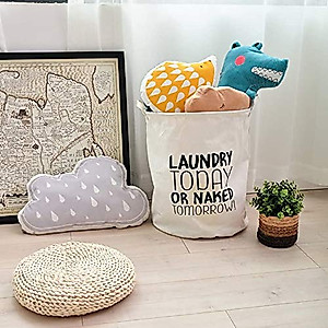 VJJ AIDEAR Wash Today Round Cloth Laundry Hamper with Handles| Dirty Clothes Sorter | 21.6" Easy Storage | Foldable | Beige Linen