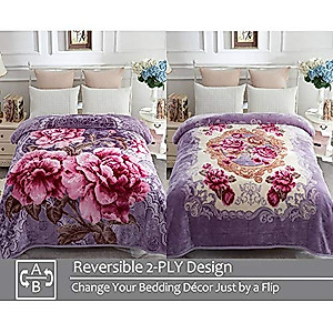 JYK Soft Blanket Heavy Korean Mink Blanket, 5 LB Fleece Blanket - 2 Ply Reversible 520GSM Silky Soft Plush Warm Blanket for Autumn Winter (Queen, Peony/Peony)