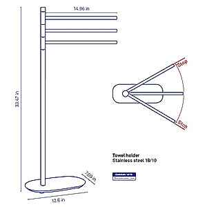 kela Free Standing Towel Rack Stand - Three Tier Organizer for Bath and Hand Towels - Study by Weight - Elegant by Design - Glossy Stainless Steel