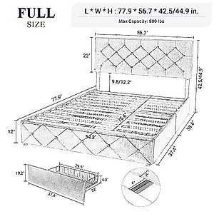 Allewie Upholstered Full Size Platform Bed Frame with 4 Storage Drawers and Headboard, Diamond Stitched Button Tufted, Mattress Foundation with Wooden Slats Support, No Box Spring Needed, Black Brown