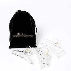 Kitiin Clear Claw Clips for Thick/Fine/Thin Hair, Strong Holding Large Jaw Polycarbonate Clips for Women (3 pcs)