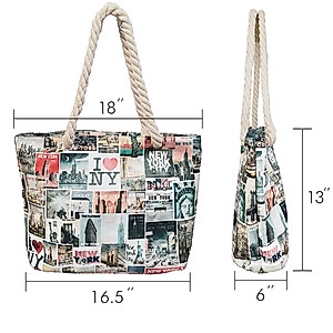 Sailman Canvas Tote Bag for Women, Shoulder Bag for Beach Travel Daily Bags (New York)