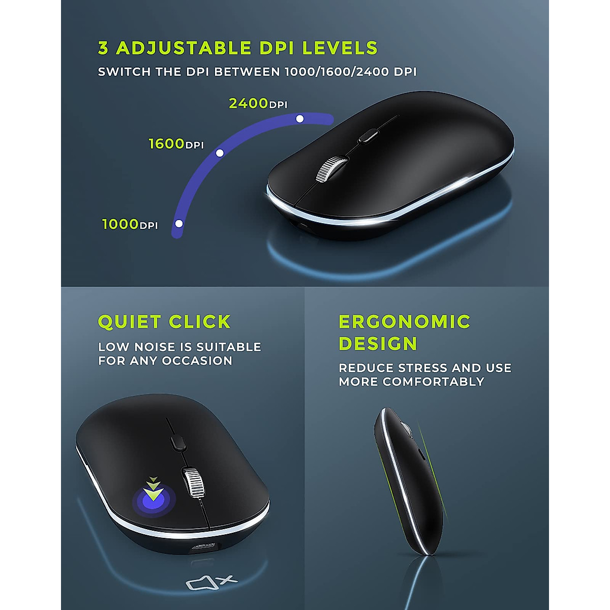 Wireless Rechargeable Keyboard and Mouse Combo Backlit, SURPAO Illuminated Ergonomic Keyboard and Mouse Set, 2.4G Ultra-Thin Portable Silent Keyboard Mouse for Computer/Laptops/Windows/Smart TV, Black