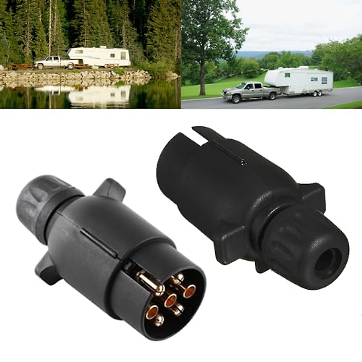 Vdaxvme 7 Pin Adapter Trailer Connector 12V Towbar Towing Waterproof Socket Adapter Standard European Car Truck Caravans Trailer Light Connector 7-Way Round Pin Adapter