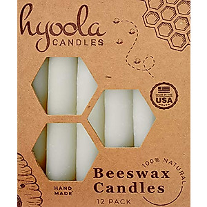 Hyoola Beeswax Candles 12 Pack - All Natural 100% Beeswax Tree Candles - 1/2 Inch Candles - Handmade in The USA - White