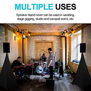 OUKMIC Speaker Stand Cover, DJ Speaker Stretch Cover Black, 360 Degree Speaker Stand Tripod Cover Skirt with Storage Bag for Stage Gig, Wedding and Banquet Event- 2 Pack