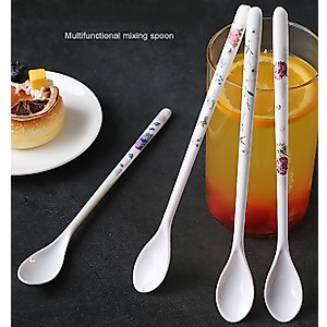 Dadamong Melamine Long Handle Mixing Spoon Set of 12, Plastic Teaspoon, 8.8 Inch Stirring Spoons for Jam Honey Coffee Tea Ice Cream Cocktail Hot Chocolate (Random Pattern)