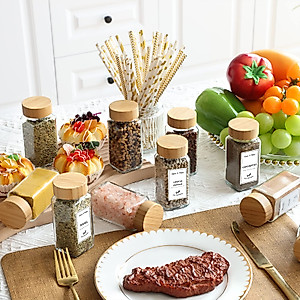 CUCUMI 36pcs 4oz Spice Jars with Labels, Glass Spice Jars with Bamboo Lids, Shaker Lids, Silicone Collapsible Funnel, Waterproof Labels, Test Tube Brush and Chalk Marker