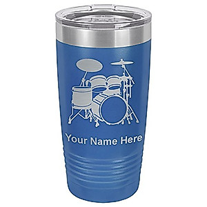 LaserGram 20oz Vacuum Insulated Tumbler Mug, Drum Set, Personalized Engraving Included (Dark Blue)