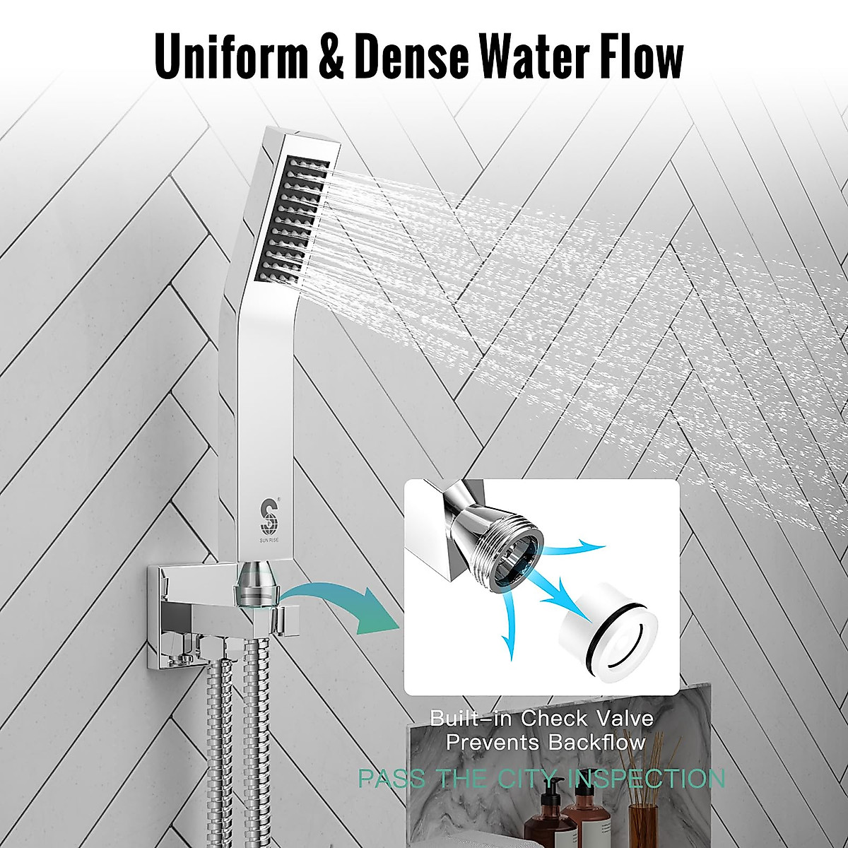 SR SUN RISE SRSH-C1003 Ceiling Mount Bathroom Luxury Rain Mixer Shower Combo Set Rainfall Shower Head System 10 Inch Polished Chrome (Contain Shower Faucet Rough-In Valve Body and Trim）