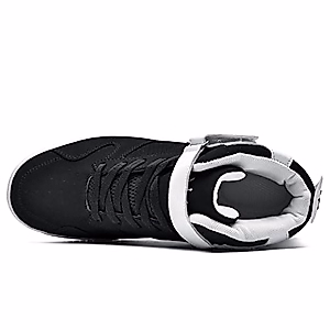 FZUU Men's Fashion High Top Leather Street Sneakers Sports Casual Shoes (11, Black, Numeric_11)