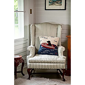 Chandler 4 Corners Artist-Designed Seadog Boating Hand-Hooked Wool Decorative Throw Pillow (18” x 18”) Dog Pillow for Couches & Beds - Easy Care & Low Maintenance - Black Labrador Square Pillow