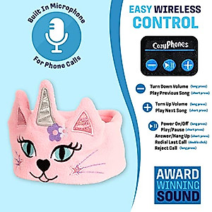 CozyPhones Kids Headphones, Headband Earphones for Children Baby & Toddlers 1-3, Stretchy & Comfy Travel Accessories - Wireless - Caticorn