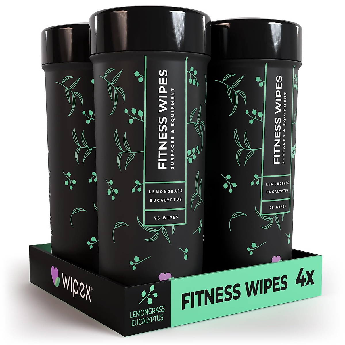 Wipex Natural Wipes for Fitness in Lemongrass & Eucalyptus, Gyms, Yoga, Peloton Cycles, Treadmills and Home, 75 Count (Pack of 4)