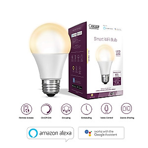 Feit Electric OM60/927CA/AG 60W Equivalent WiFi Dimmable, No Hub Required, Alexa Google Assistant A19 Smart LED Light Bulb, 4.4" H x 2.3" D, 2700K Soft White