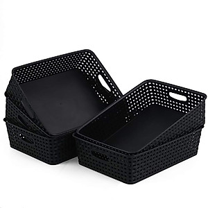 Tstorage 5 Packs Plastic Paper Storage Basket Tray for Office, Black
