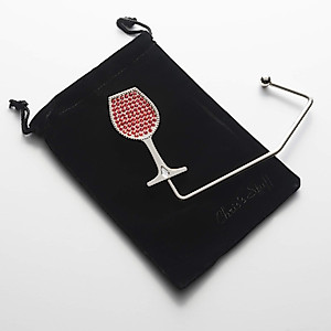 Chris's Stuff Wine Lover's Purse Hook - Portable Handbag Holder - Table/Desk Hanger with Wine Glass Rhinestone Design - Red