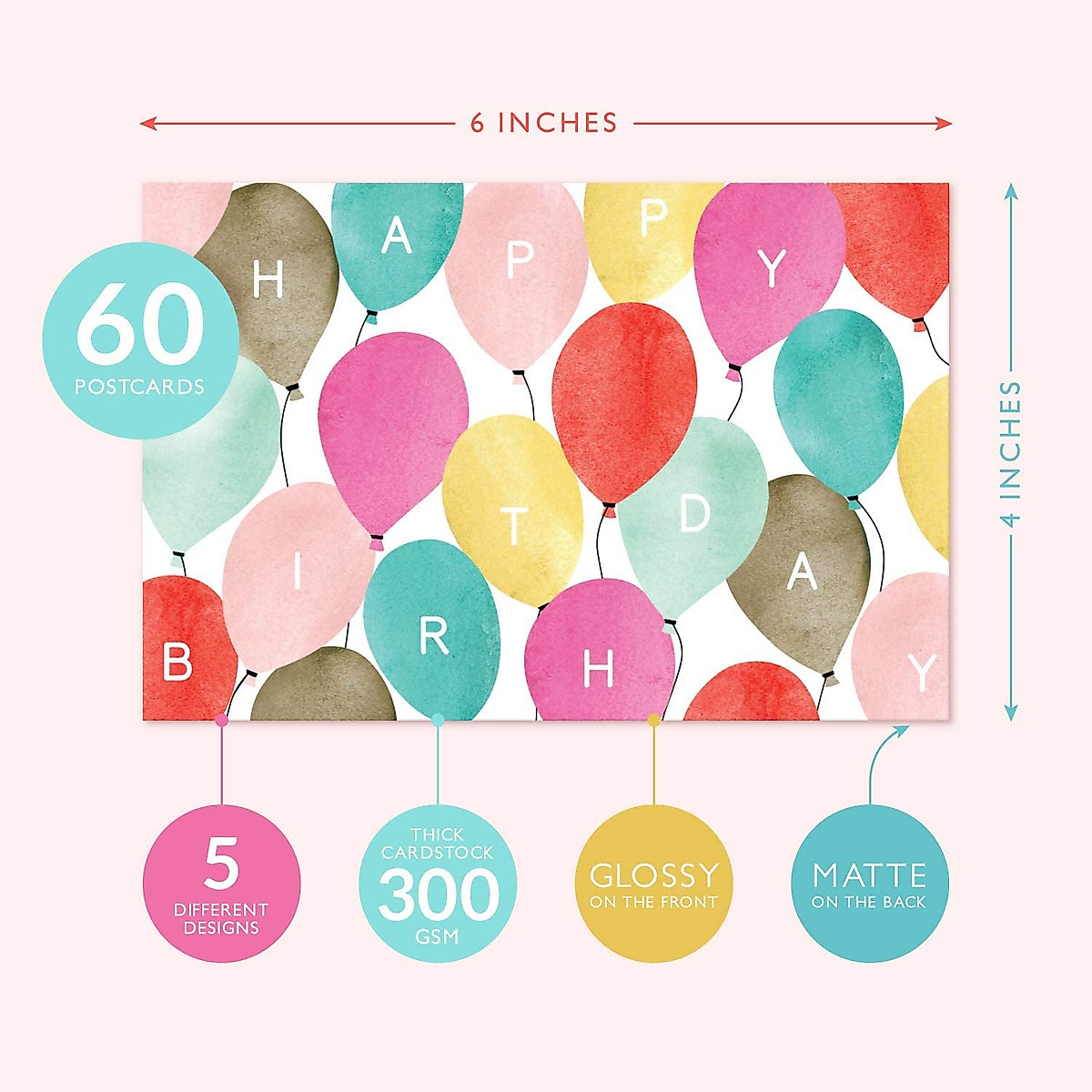 Sweetzer & Orange Happy Birthday Postcards Pack (60 Post Cards) 4x6” Postcards for Kids and Adults. 300gsm Note Cards. Happy Birthday Cards Assortment Greeting Cards. Blank Birthday Cards