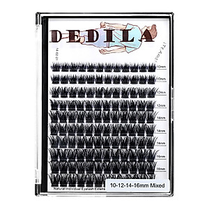 Dedila 120 Clusters Mixed 8-10-12-14mm/10-12-14-16mm Individual False Eyelashes Dramatic Look Wide Stem Natual Long Volume Eye Lashes Extensions Beauty Tools (Mixed 10-12-14-16mm)