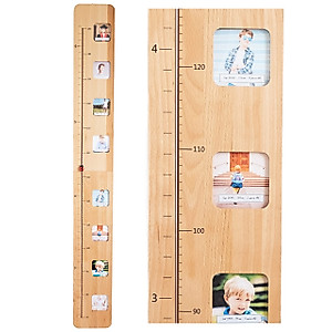 Kids Beech Wood Wall Growth Chart with Photo Windows. Capture Growth Milestones with Pictures. Neutral Wooden Decor Height Ruler Keepsake Gift for Babies, Boys or Girls