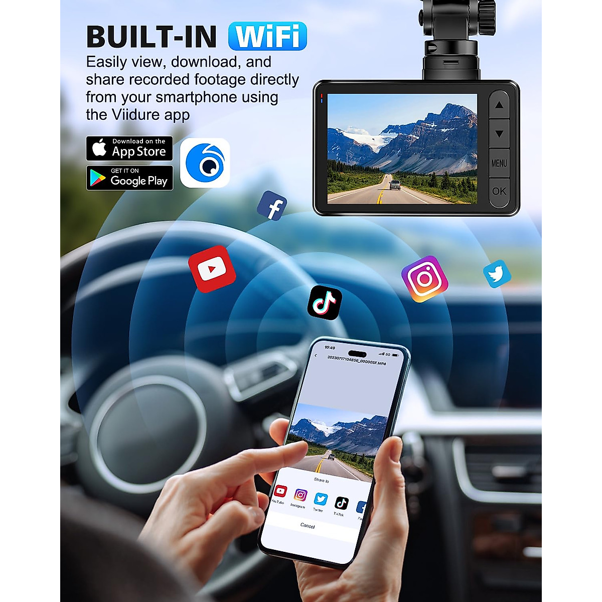 SUVCON Dash Cam Front and Rear 2K, Black