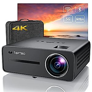 TOPTRO X5 5G WiFi Bluetooth Projector, 460 ANSI Lumen Full HD Native 1080P Projector, Outdoor Projector 4K Support 4P/4D Keystone, Zoom, 300" Display, PPT, for Home Theater and Small Office Use