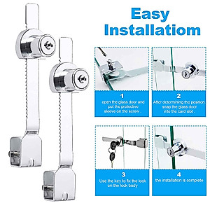 2 Pcs Glass Cabinet Lock, Display Case Wine Cabinet Lock Security,Showcase Lock with Chrome Finish, Keyed Alike,Glass Display Case Lock