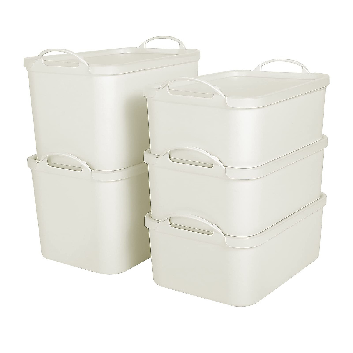 ANMINY 5PCS Plastic Storage Bins Containers with Lids, Large White Storage Organization Bins Boxes, Lidded Plastic Storage Baskets for Closet Shelves Drawers Desktop Home Office - 2 Medium 3 Small