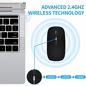 ABL-MOUSE Wireless Mouse, 2.4Ghz Silent Computer Office Portable Slim Optical Mouse with USB Receiver Adjustable DPI for Laptop, Computer, MacBook, Notebook, PC (Black)