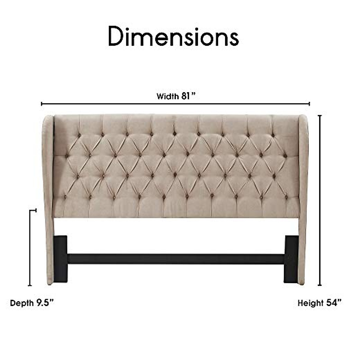 Lillian August Modern Wingback Upholstered Headboard with Diamond-Tufting, Soft Fabric Bedroom Accent Furniture, Eastern King, Beige