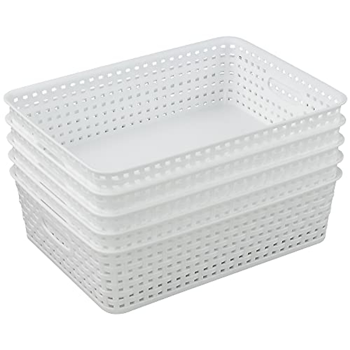 Sosody Plastic A4 Office Storage Baskets, Desk Tray Organizer, White, 5 Packs
