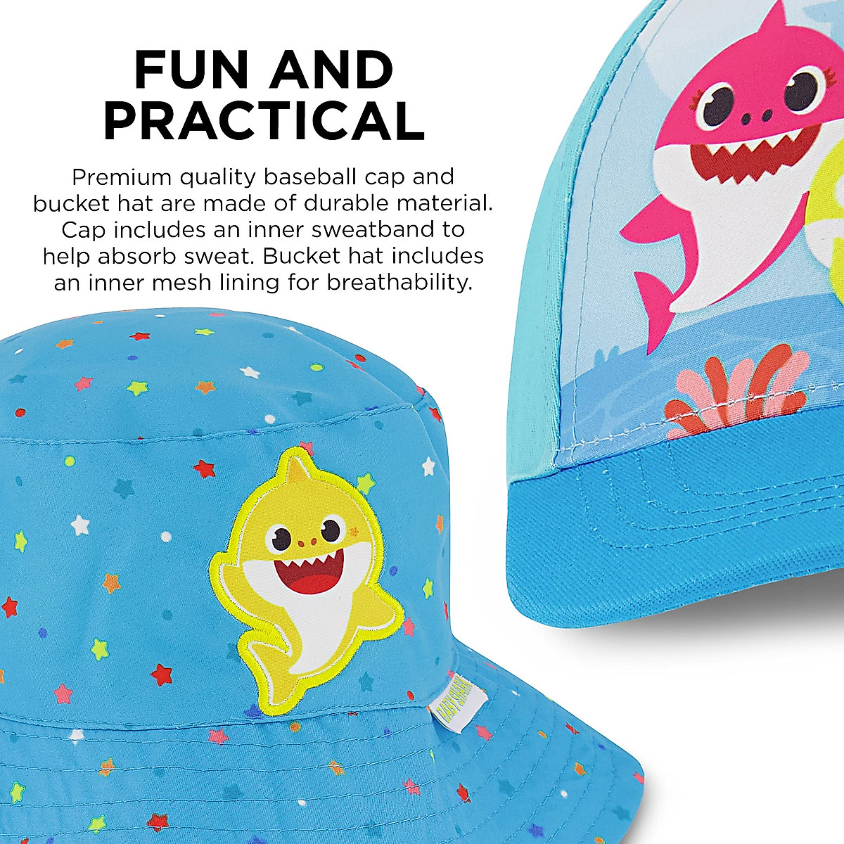 Nickelodeon Boys Bucket Hat & Baseball Cap, Baby Shark Toddler Sun Hat For Ages 2-4