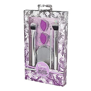Real Techniques Poppin' Perfection Makeup Brush Set with Makeup Blender Beauty Sponges and Compact Makeup Mirror, Set of 6