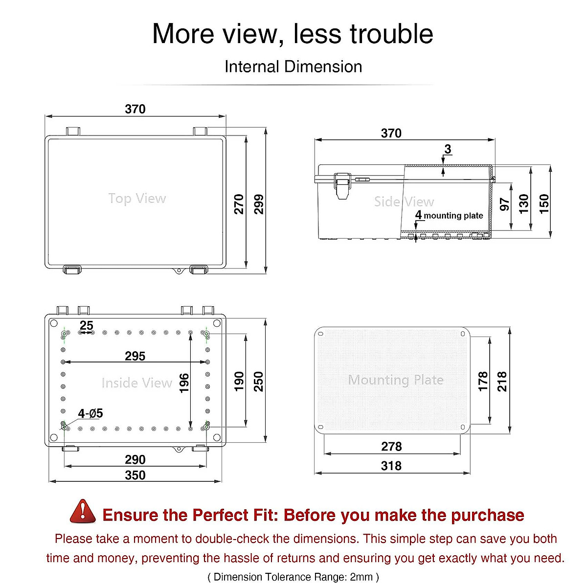 QILIPSU Clear Hinged Cover Stainless Steel Latch 370x270x150mm Junction Box with Mounting Plate, ABS Plastic DIY Electrical Project Case IP67 Waterproof Dustproof Enclosure Grey (14.6"x10.6"x5.9" CC)