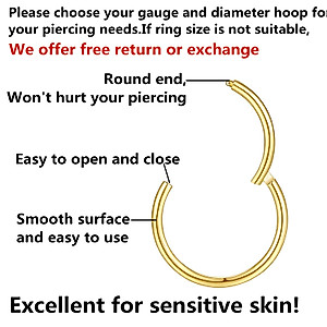 FOLLOWMOON 8mm Septum Ring Gold Nose Rings Hoop 18 Gauge Nose Hoop Helix Daith Tragus Earrings Hinged Segment Septum Clicker Lip Rings 18g Cartilage Earring Nose Piercing Jewelry Surgical Steel