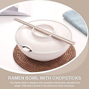 Kichvoe 1 Set Instant Noodle Bowl Rice Bowl Porcelain Ramen Bowl Ramen Bowl with Chopstick Ceramic Bowl with Lid Fruit Bowl Melamine Bowls Dessert Cereal Ceramics White Unbreakable Bamboo