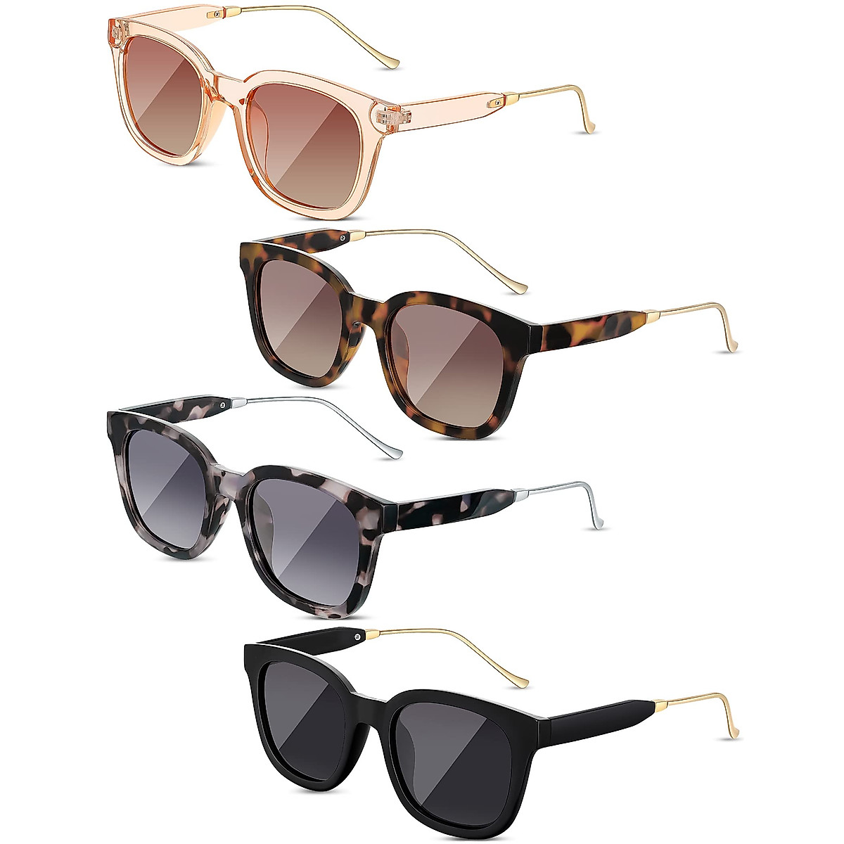 Xuhal 4 Pairs Polarized Sunglasses for Women Men Classic Square Trendy Sunglasses for Women Boys Girls UV Protection Lens Sunnies Vintage Eyewear Retro Trendy Shades Sun Glasses, 4 Styles