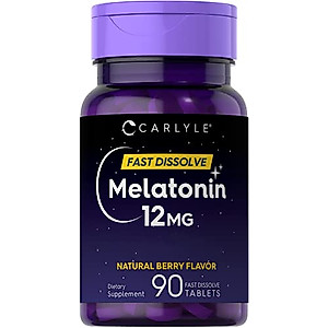 Carlyle Melatonin 12 mg Fast Dissolve 90 Tablets | Natural Berry Flavor | Vegetarian, Non-GMO, Gluten Free