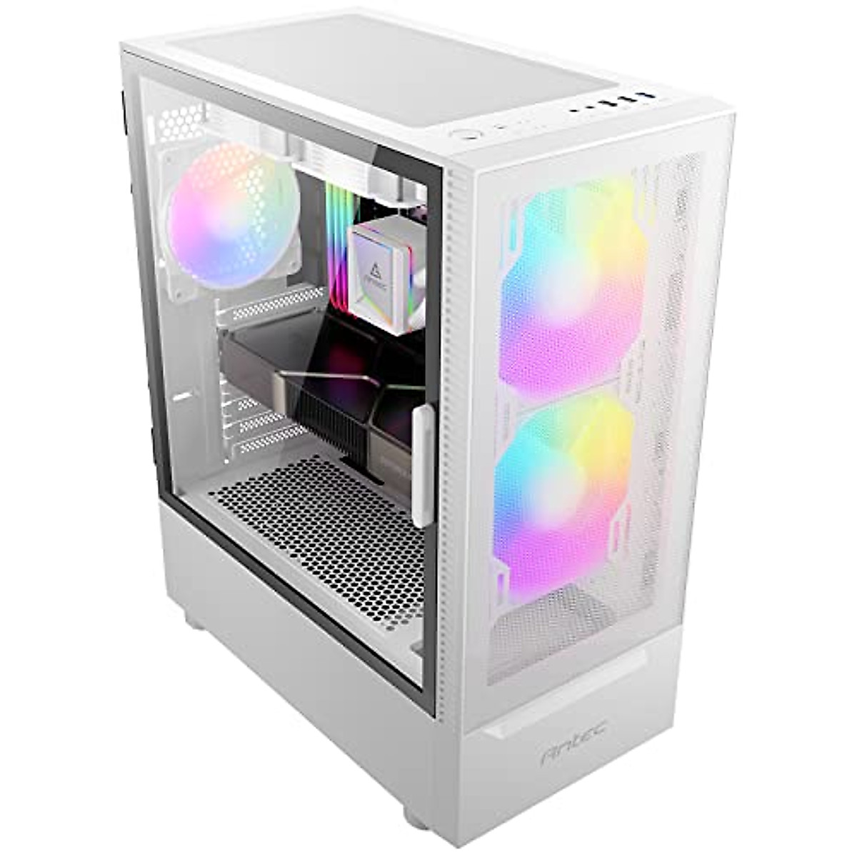 Antec NX410 ATX Mid-Tower Case, Tempered Glass Side Panel, Full Side View, Pre-Installed 2 x 140mm in Front & 1 x 120 mm ARGB Fans in Rear (White) (9734088000)