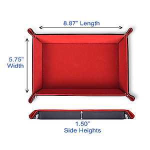 RNK Gaming Folding Dice Tray PU Leather and Red Velvet Rectangle for Dice Rolling Games Like DND d&d