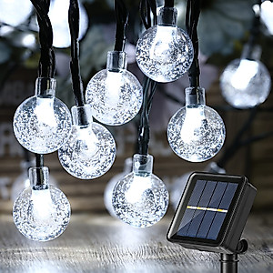 Flacchi Cool White 39 Ft 60 LED Solar String Lights Waterproof, 8 Modes Crystal Ball Lights Solar Fairy Patio Lights for Garden, Lawn, Porch, Yard, Gazebo, Bistro Xmas Decor