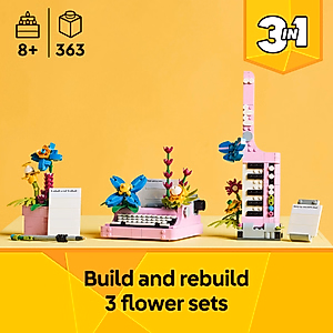 LEGO Creator 3 in 1 Typewriter with Flowers - Easter Basket Gift for Kids - Building Toy with 3 Building Options, Typewriter, Flowerpot with Pen & Notebook, or Keytar - 31169