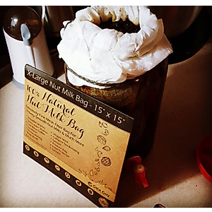 2 Extra-Large Nut Milk Bags - 15" x 15" - All Natural Organic Cotton Food Strainer for Yogurt, Cheese, Nut Milks, Tea, Coffee & More - 100% Eco-Friendly (organic cotton)