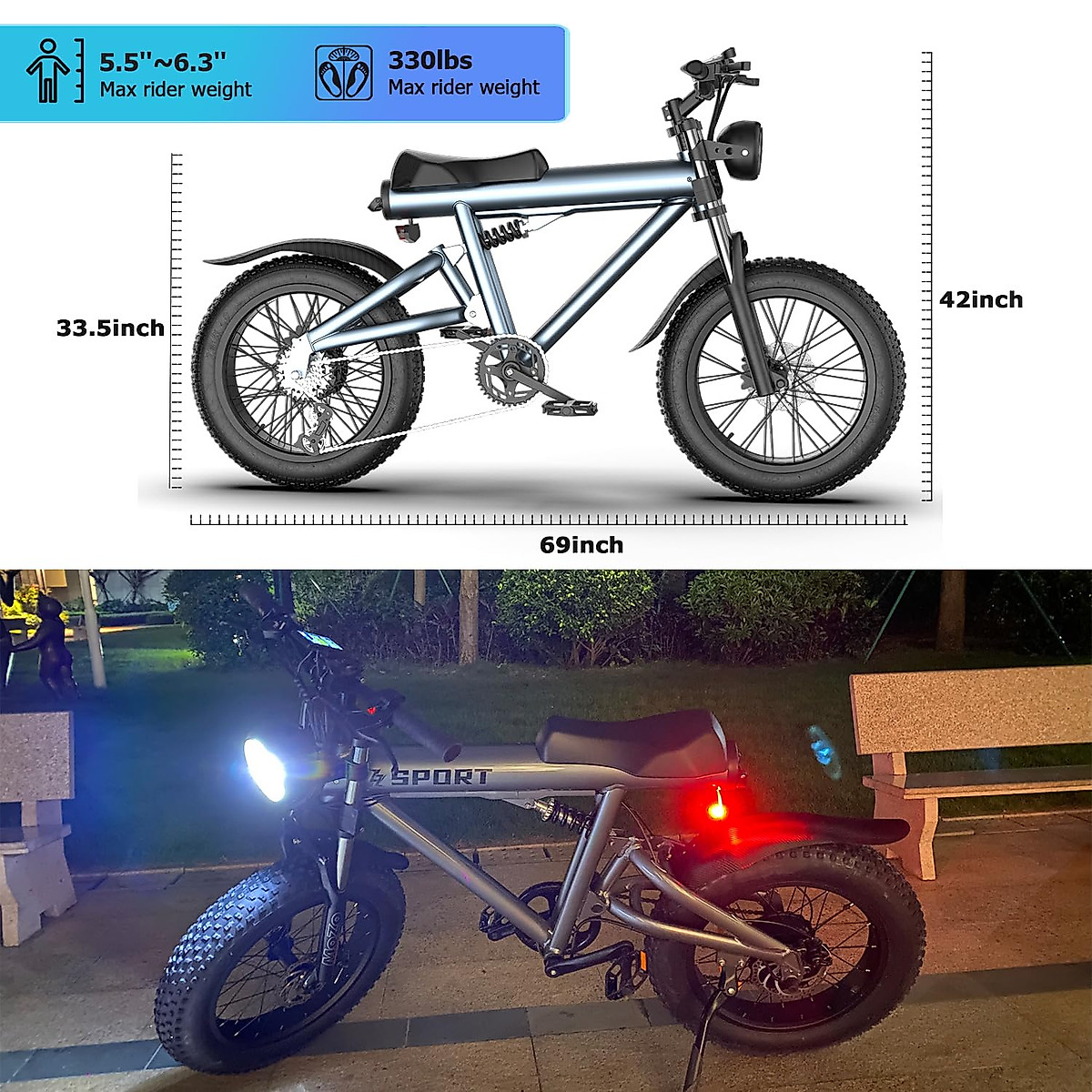 PJIBO Electric Bike for Adults 31MPH Ebike,1200W Electric Dirt Bike Long-Lasting 48V 20AH Removable Battery,20" x4.0 Fat Tire Electric Bicycle