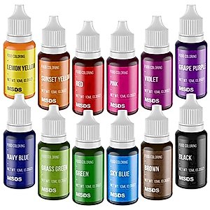 Food Coloring Set - 12 Color Food Grade Vibrant Food Dye Cherrysea Tasteless Liquid Color for Cake Decorating, Baking, Easter Egg, Icing, Fondant, Cooking, Slime Making DIY Supplies Kit - 0.35 Fl. oz (10 ml)/Bottles